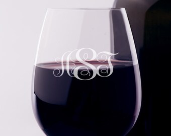 Monogram wine glass | Etsy