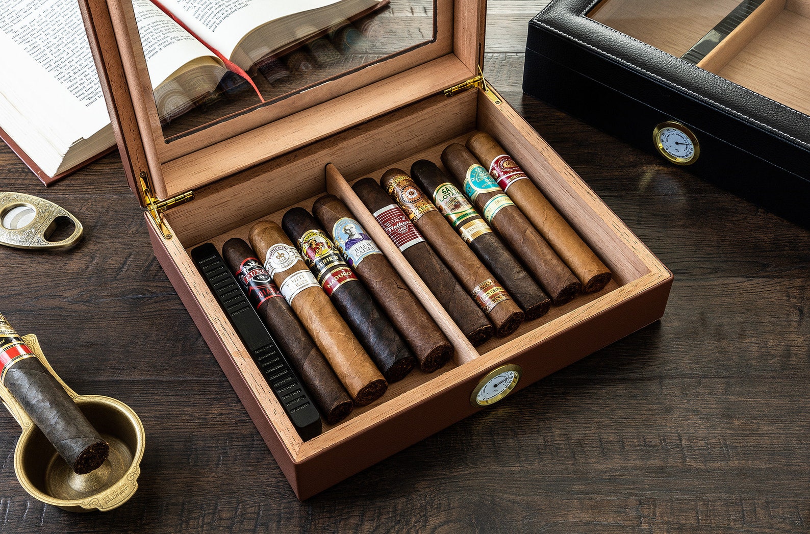 Leather Glass Top Cigar Humidor Box Comes in Brown or Black - Etsy
