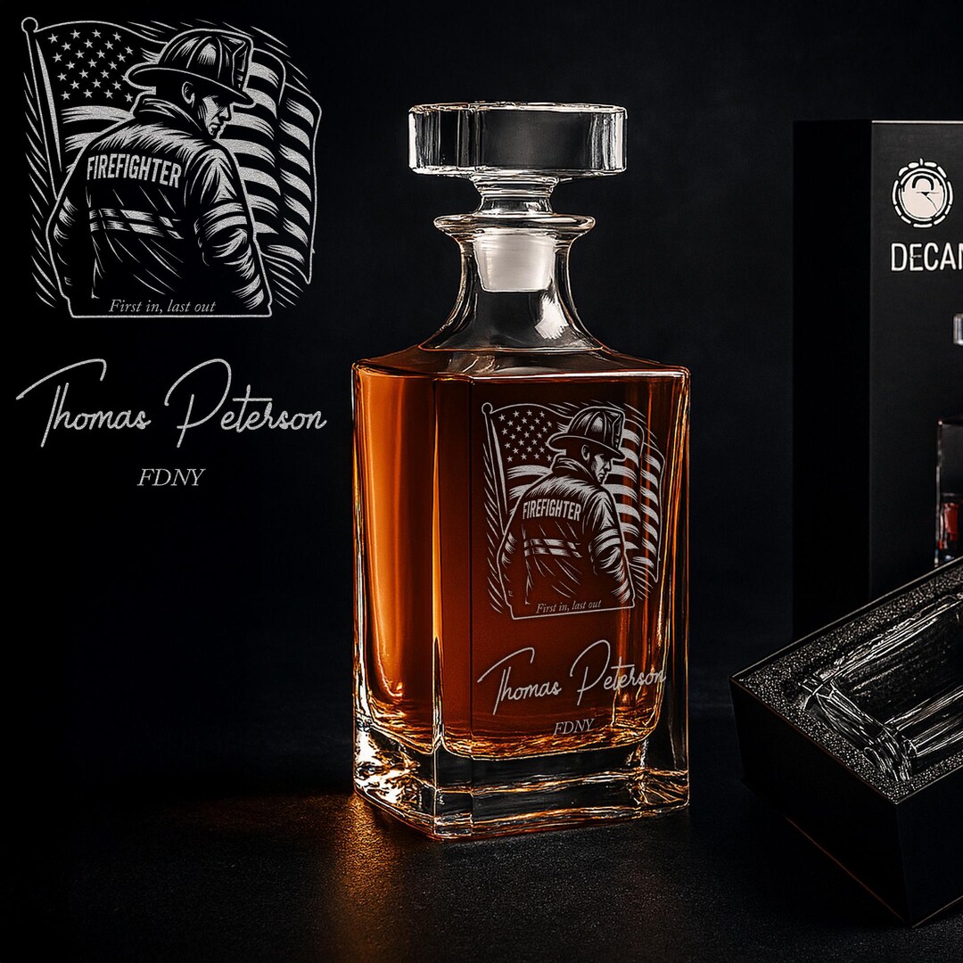 Personalized Firefighter Whiskey Decanter Set: Engraved Retirement Gift ...