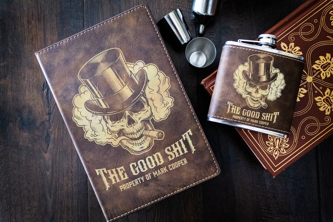 The Good Shit Engraved Leather Flask Unique Gift for - Etsy
