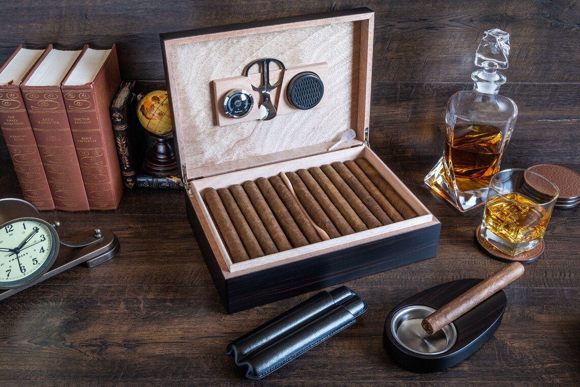 Engraved Cigar Humidor Gift Set With Matching Accessories - Etsy