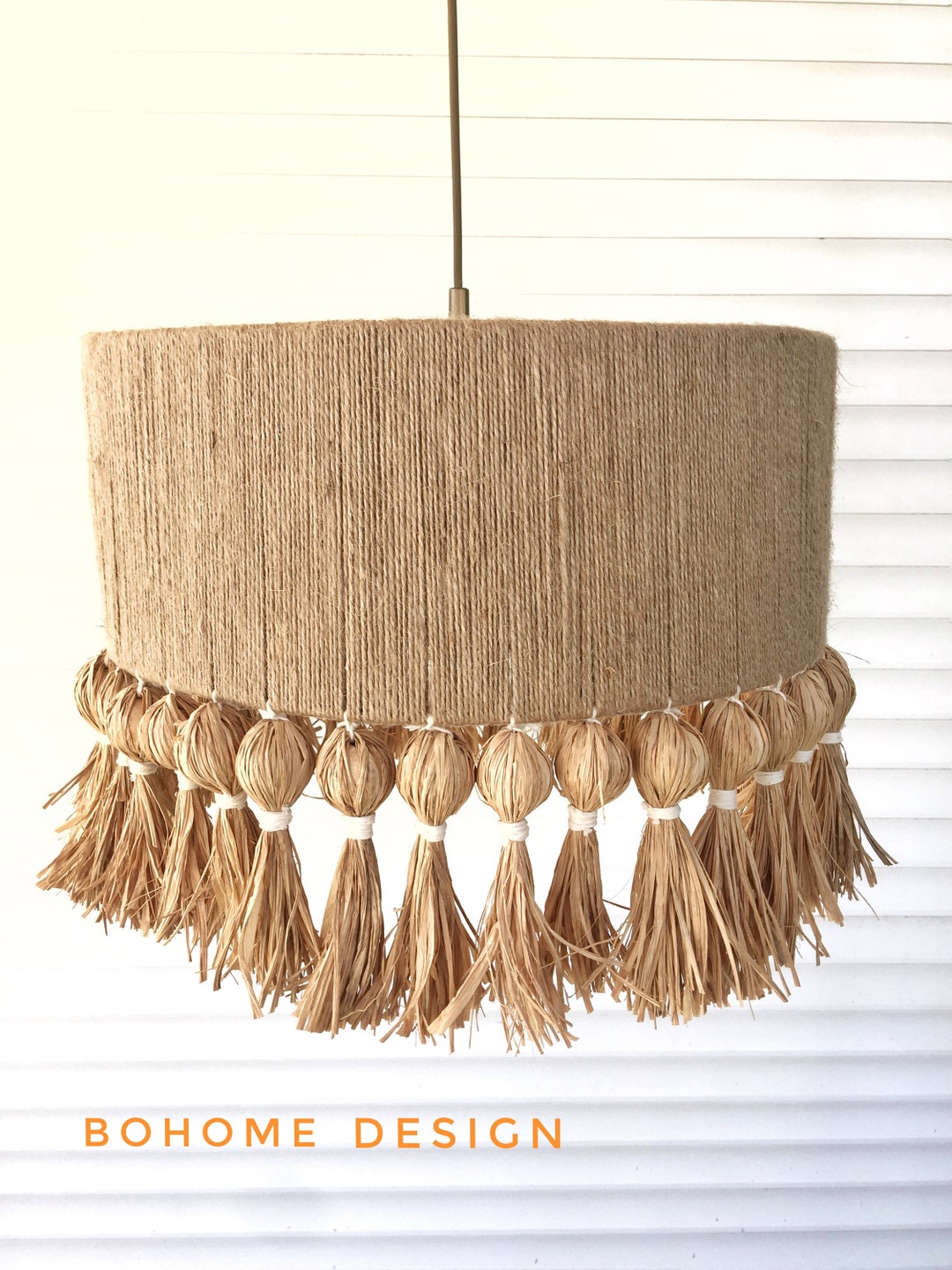 Boho Pendant Light, Bohemian Lampshade, Jute Ceiling Light - Etsy