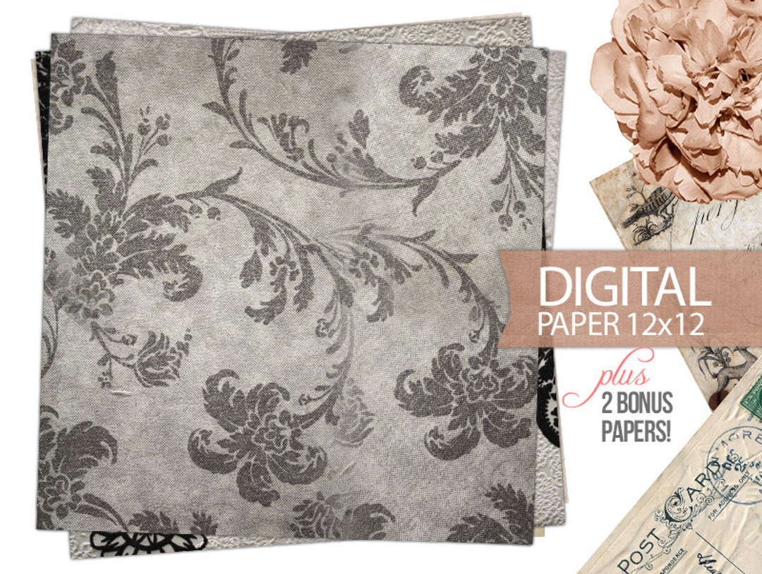 Digital Paper - 12x12 Scrapbook Antique Background Paper Old Vintage ...
