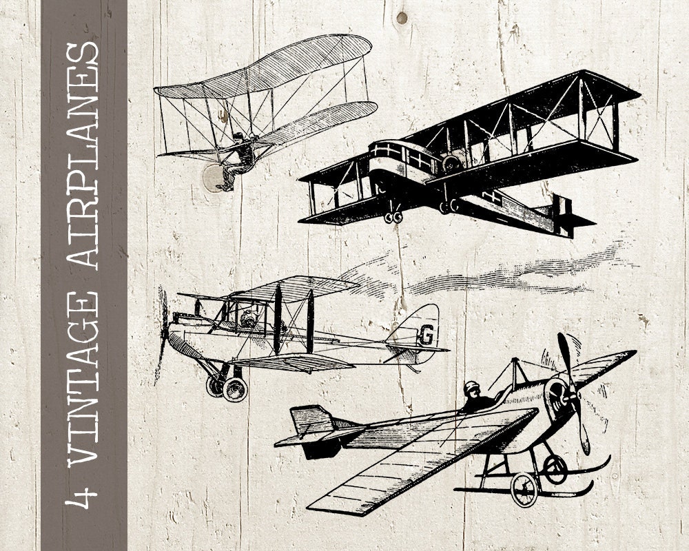 Airplanes Collage Sheet 4 Vintage Planes Digital Illustration Vector ...