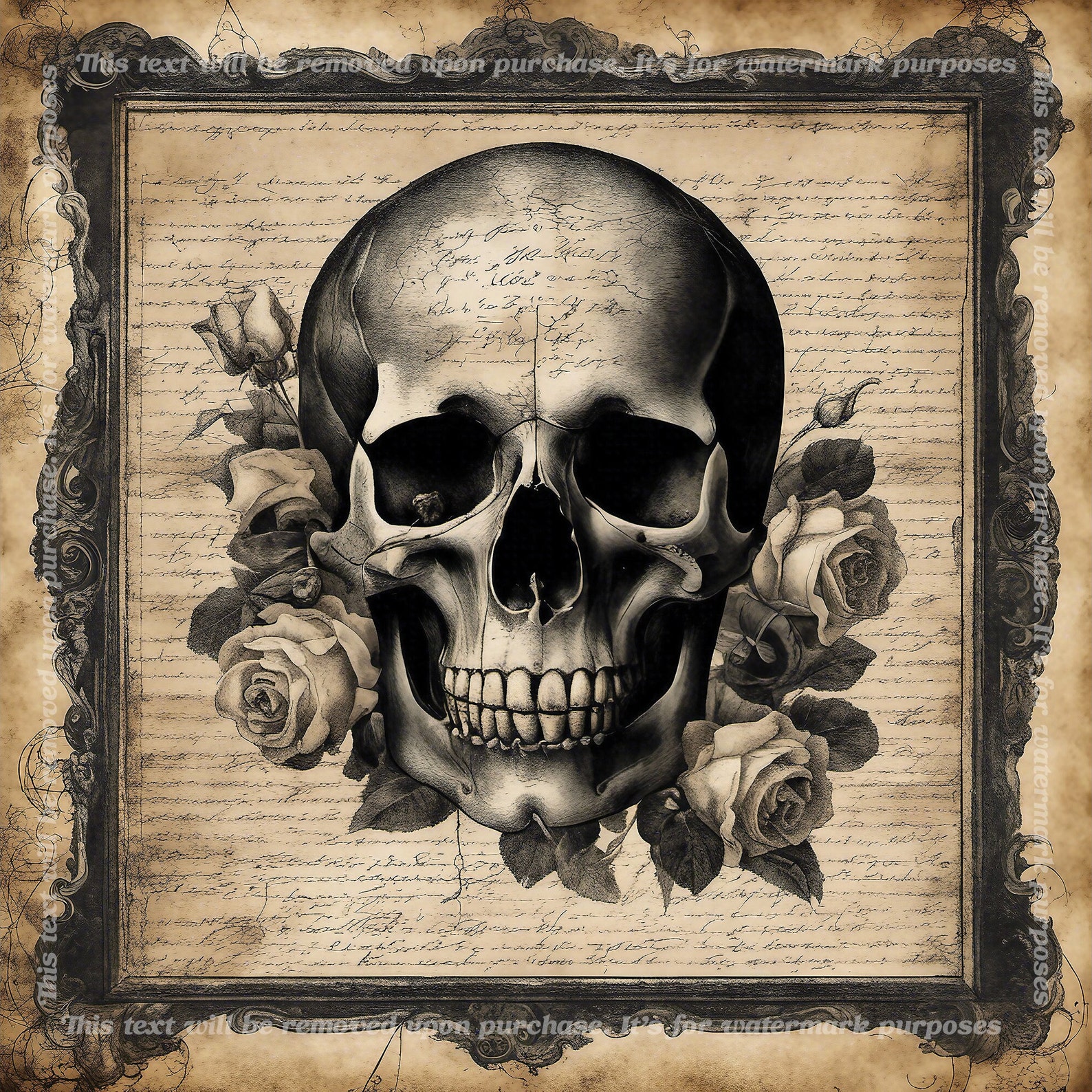 Skull Digital Paper Halloween Scrapbooking Paper Vintage Ephemera ...