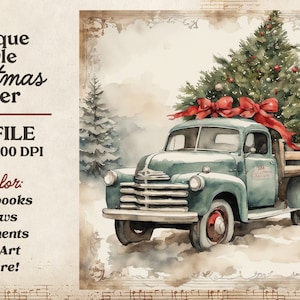 4 Vintage Christmas Truck Digital Paper, Christmas Printable, Vintage ...