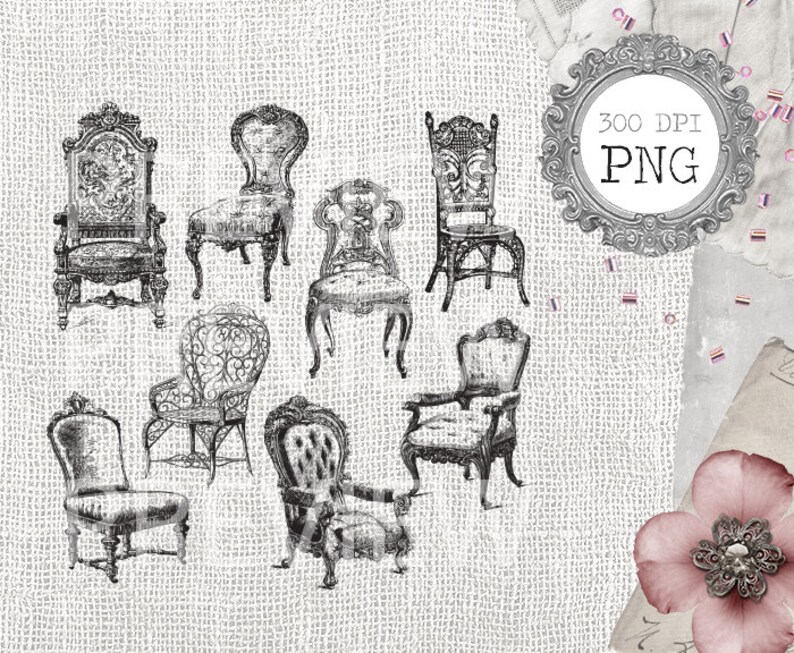 Digital Collage Sheet 8 Antique Chairs Edwardian Victorian | Etsy