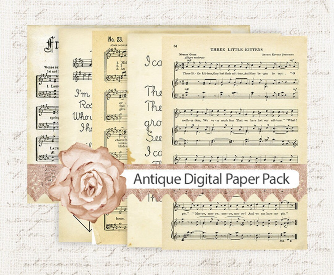 5 Digital Papers - INSTANT DOWNLOAD - Antique Music Sheets Music Paper ...