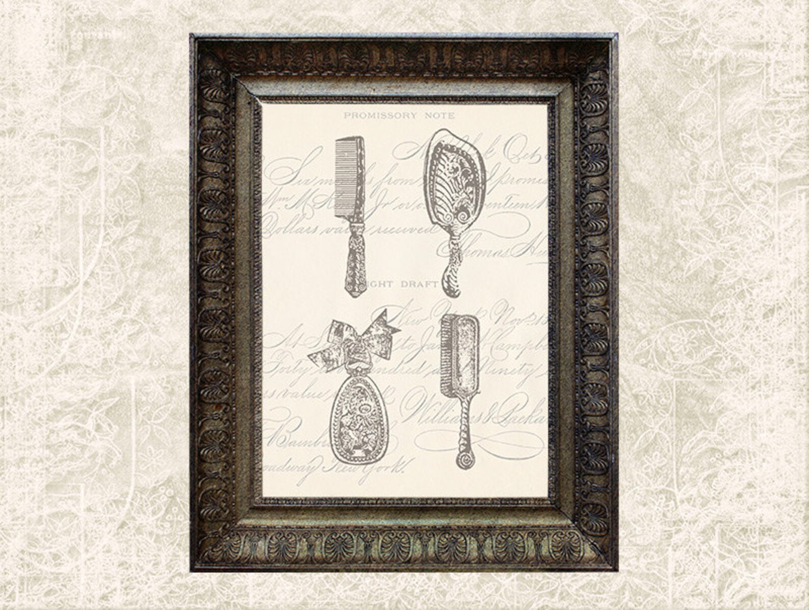 Printable Illustration Antique Combs Brushes Vanity Victorian Era ...
