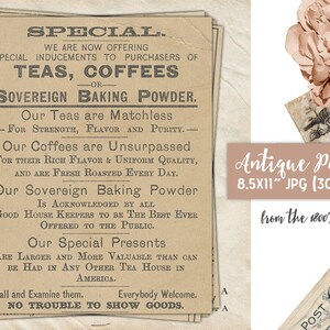 6 Antique Ads Paper Set - Old Ads - Digital Vintage Paper Background ...
