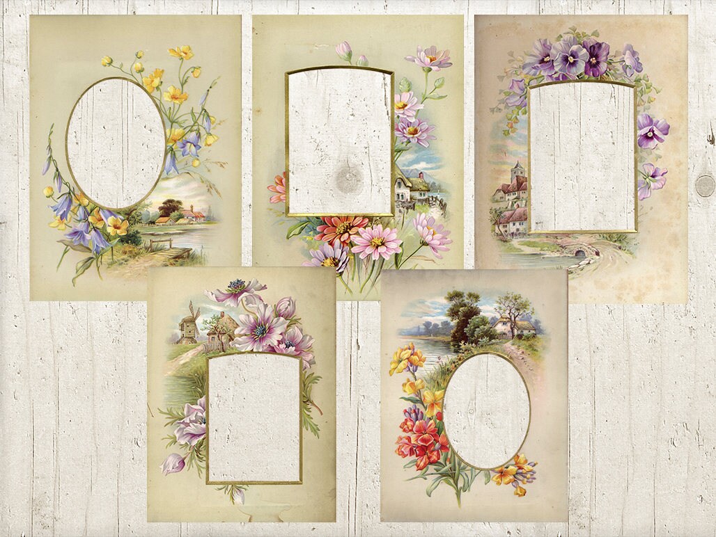 Vintage Set Floral Photo Frames Clipart Bundle Set Individual - Etsy