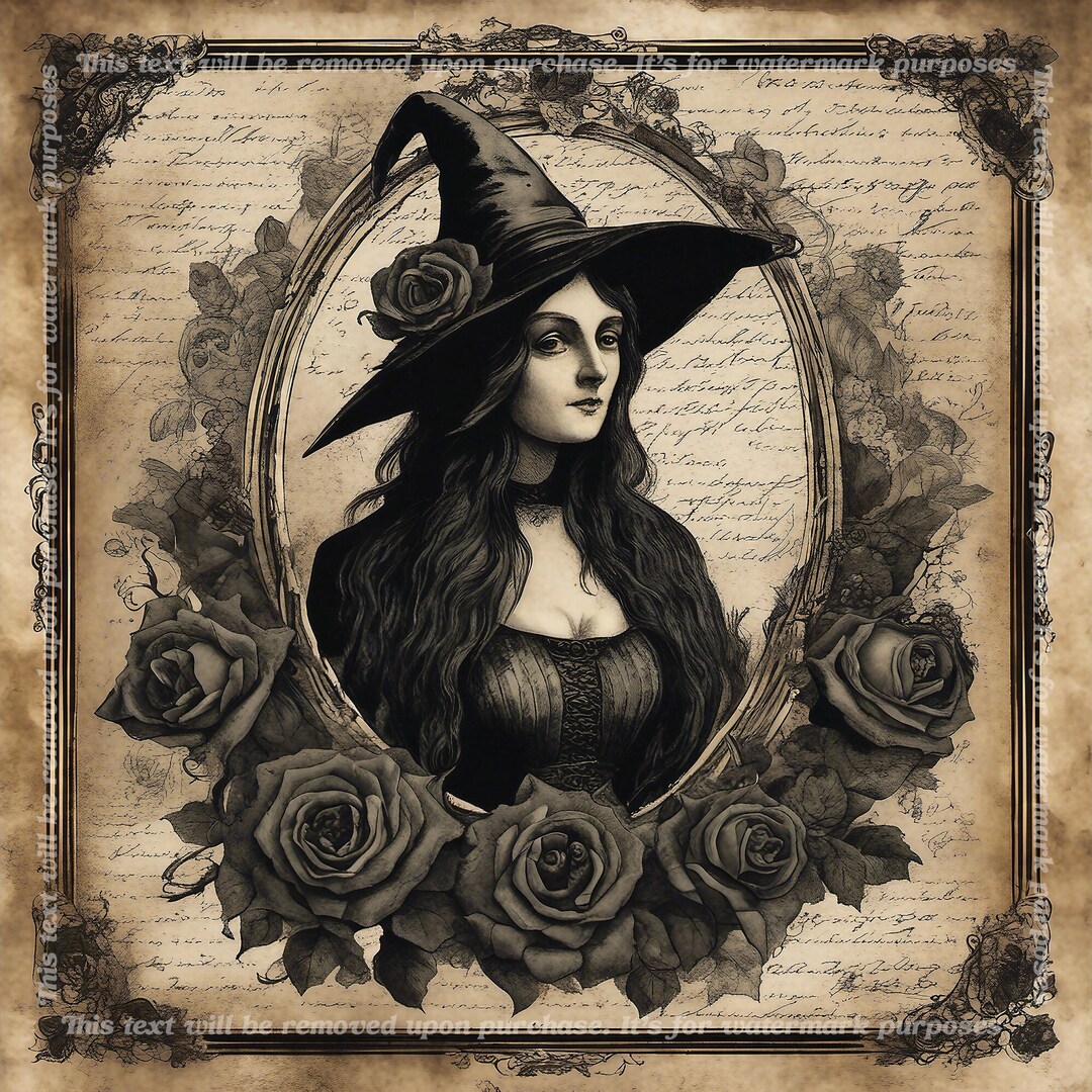 Vintage Witch Digital Paper Halloween Scrapbooking Paper Antique ...