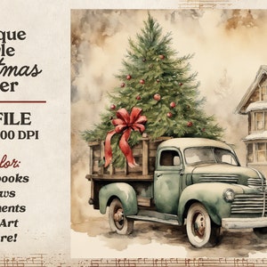 4 Vintage Christmas Truck Digital Paper, Christmas Printable, Vintage ...