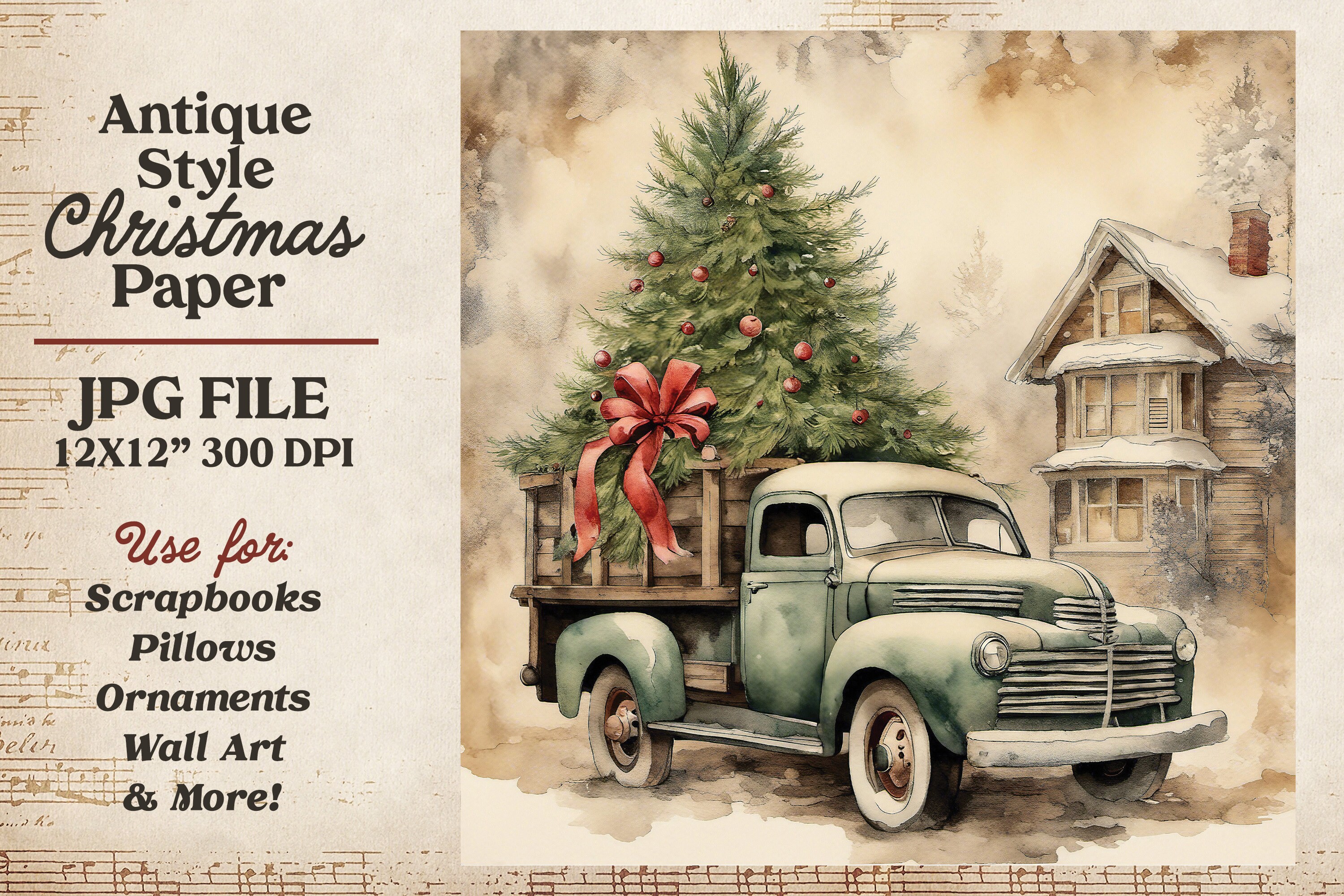 Vintage Christmas Truck Digital Paper Bundle: Scrapbook Backgrounds ...