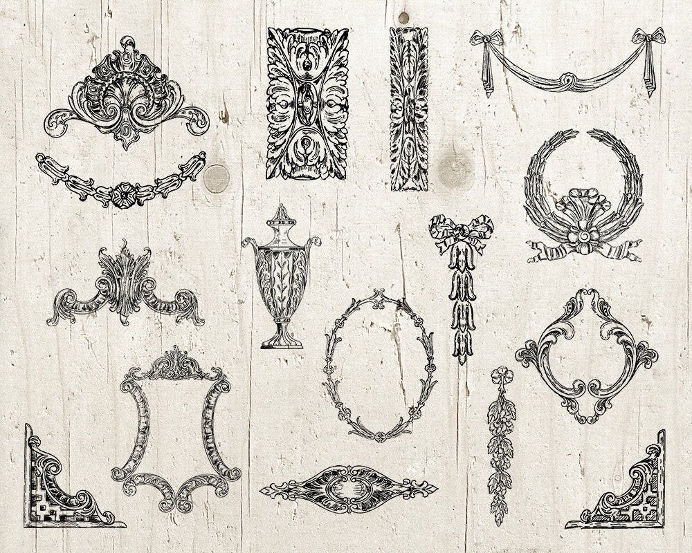 16 Embellishments Antique Elements - Ornaments Corners Dividers ...