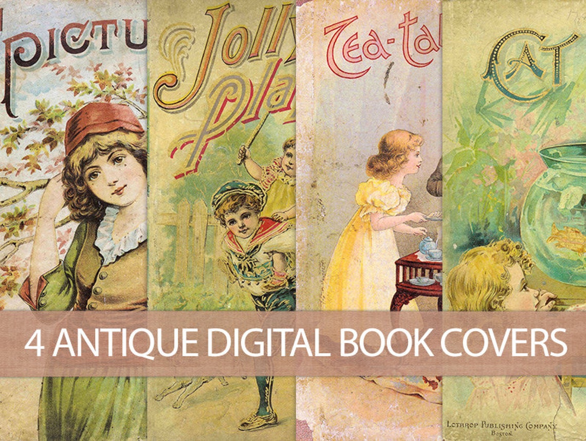 4 Digital Vintage Book Covers INSTANT DOWNLOAD Antique | Etsy