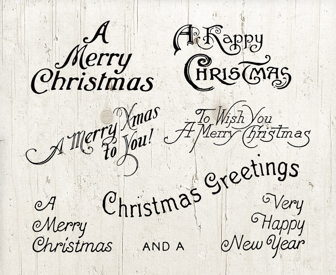 Vector Christmas Words Text Illustration - Antique Digital Christmas ...