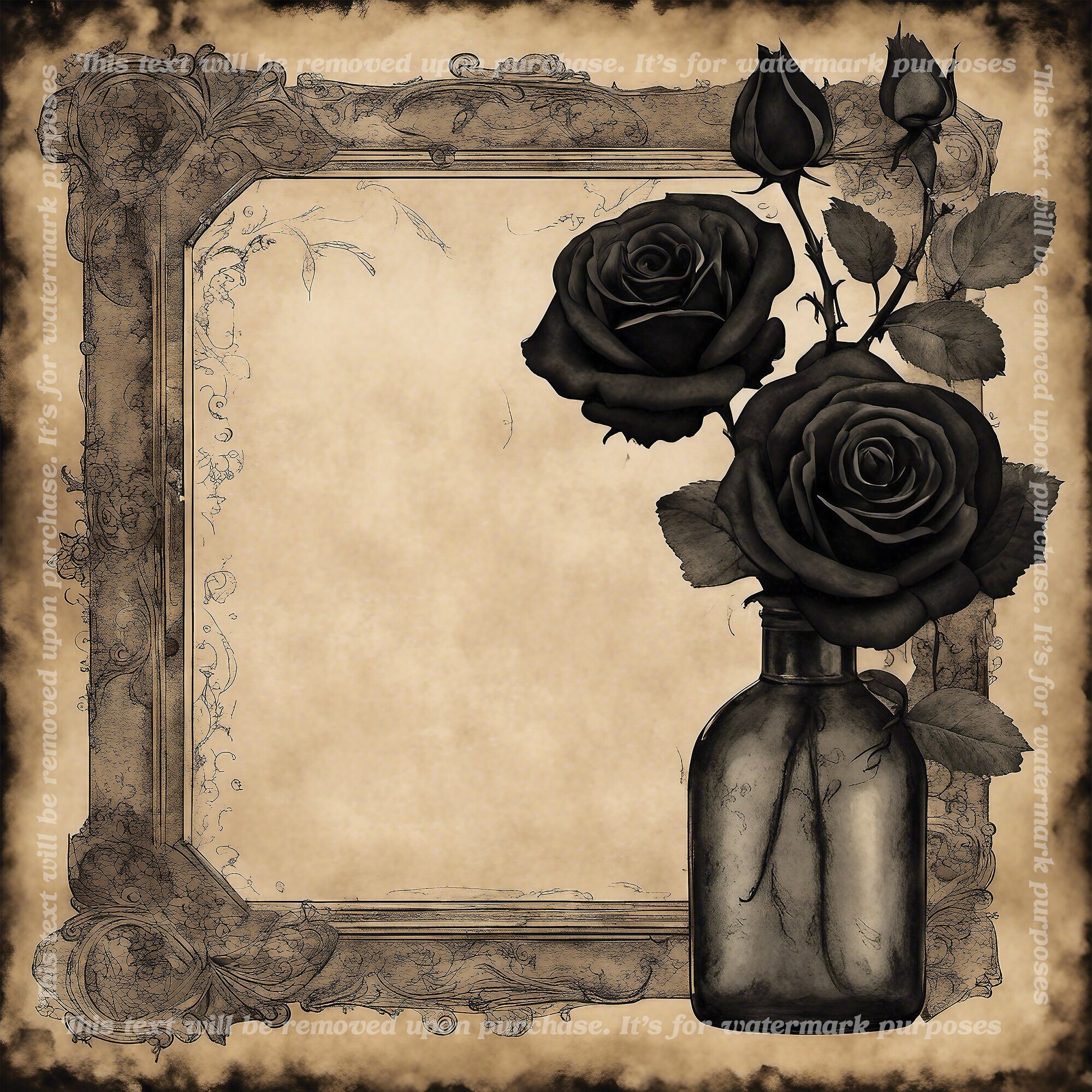 Black Roses Frame Vintage Digital Paper Gothic Vintage - Etsy