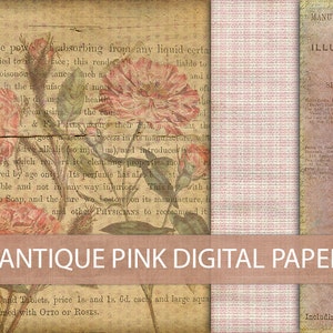 5 Digital Papers - INSTANT DOWNLOAD - Antique Style Pink Tones Paper ...