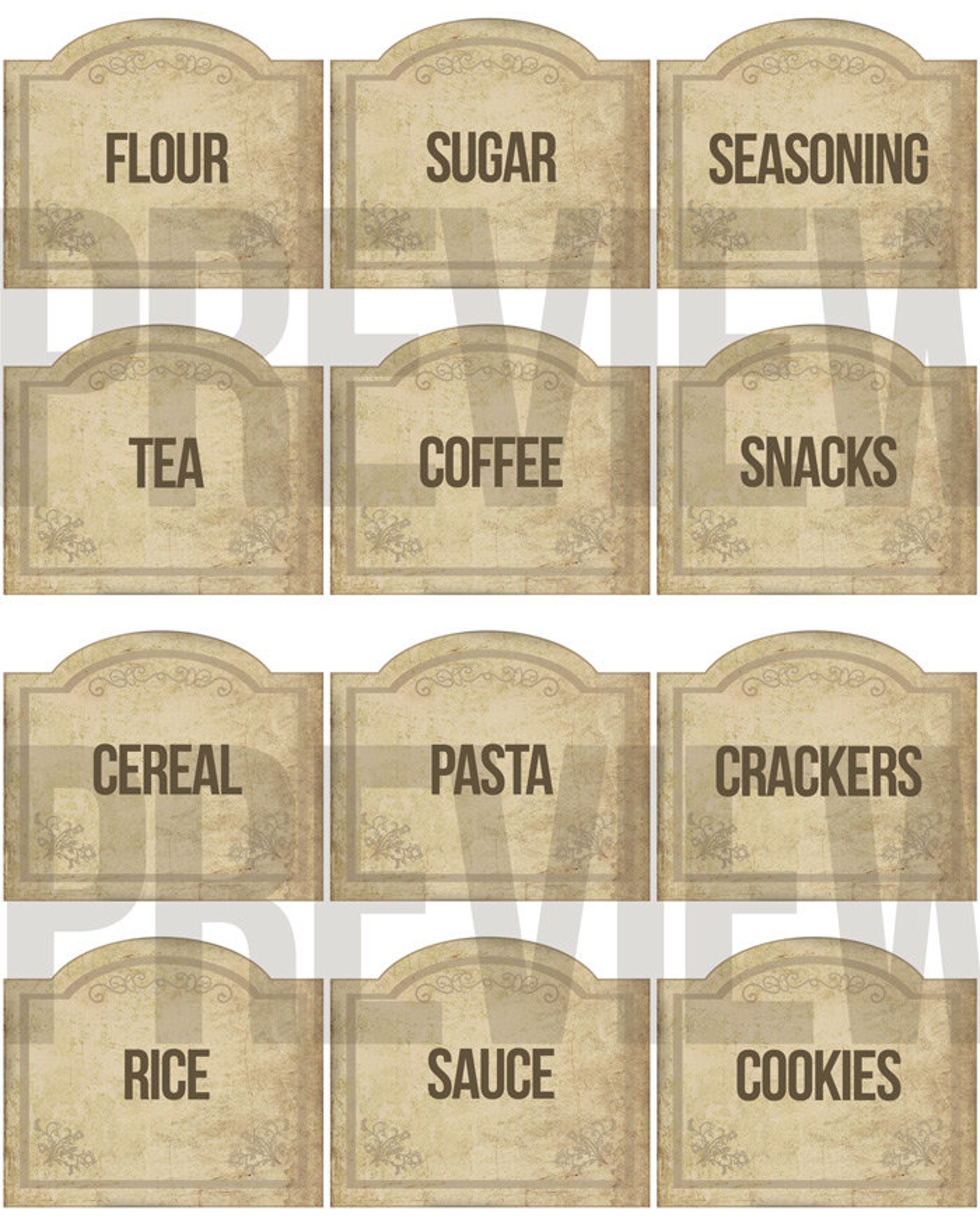 12 Digital Kitchen Labels Antique Vintage Style Printable Labels ...