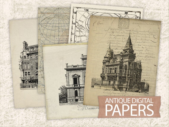5 Digital Papers INSTANT DOWNLOAD Antique Old Paper Maps | Etsy