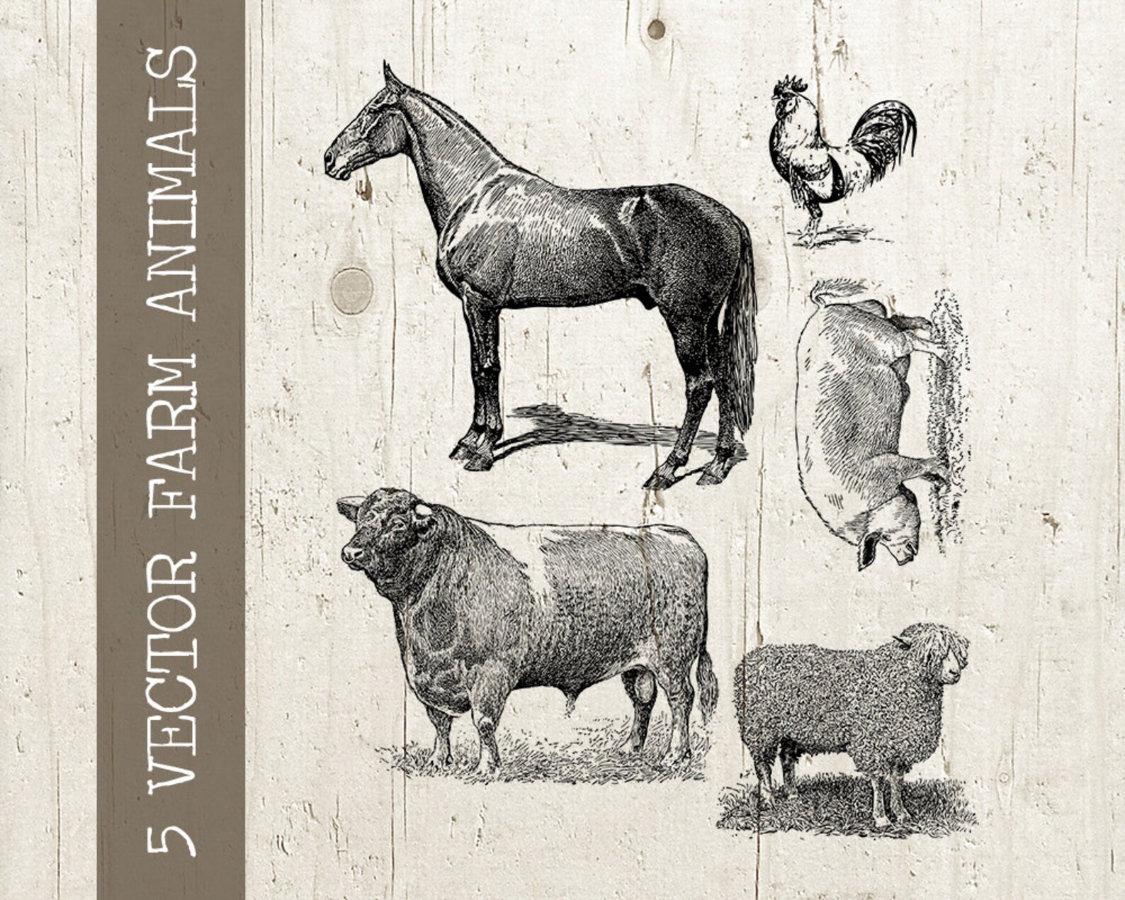 Farm Animals Collage Sheet 5 Vintage Antique Digital Animal - Etsy