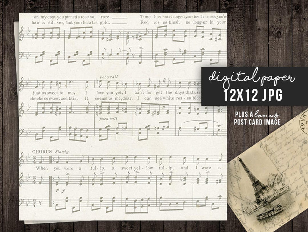 12x12 Digital Paper Sheet Music Notes Song Background Paper Music ...