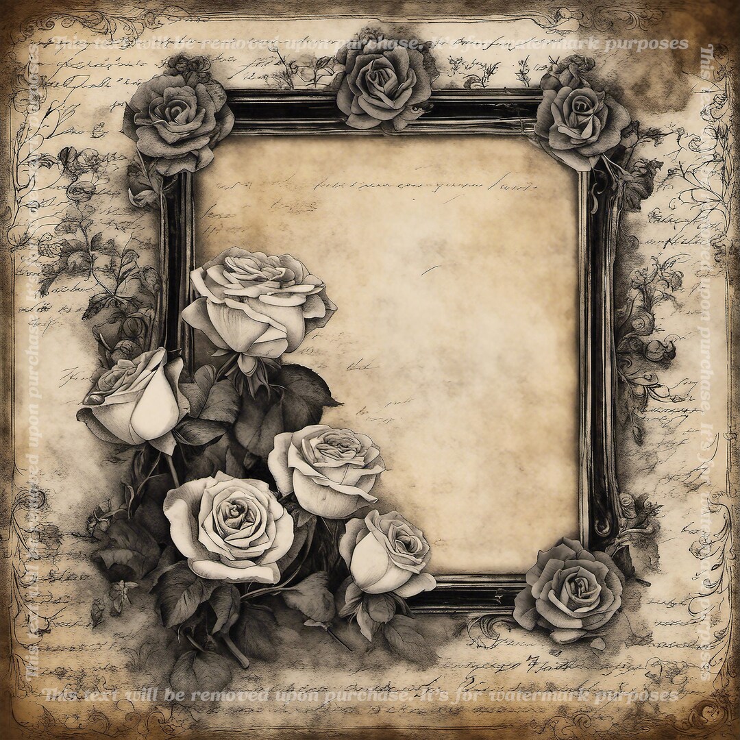 Vintage Floral Frame Digital Paper Gothic Scrapbooking Paper Antique ...