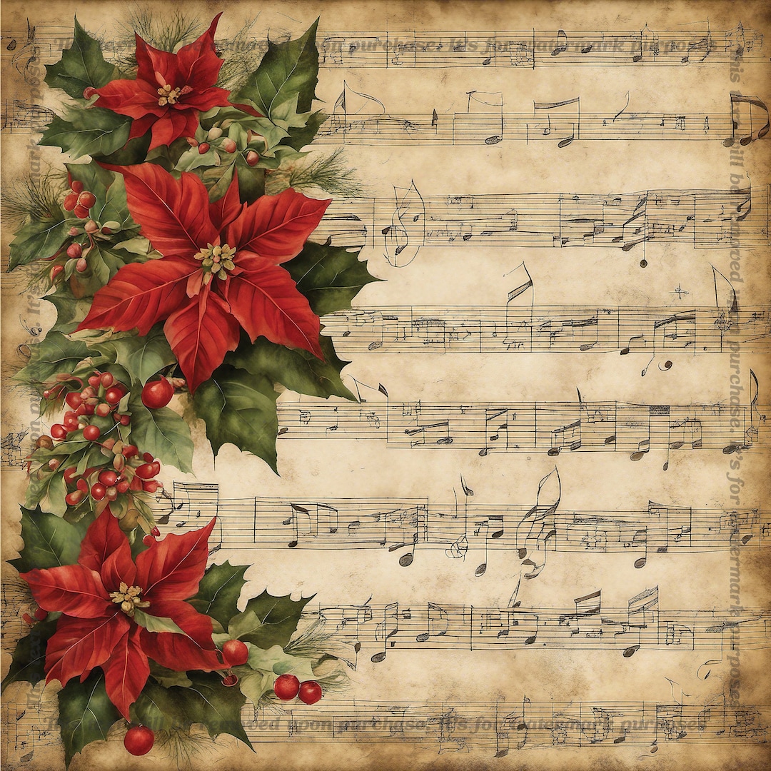 Christmas Music Digital Paper, Christmas Printable, Vintage ...