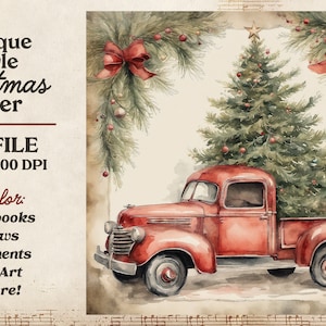 4 Vintage Christmas Truck Digital Paper, Christmas Printable, Vintage ...