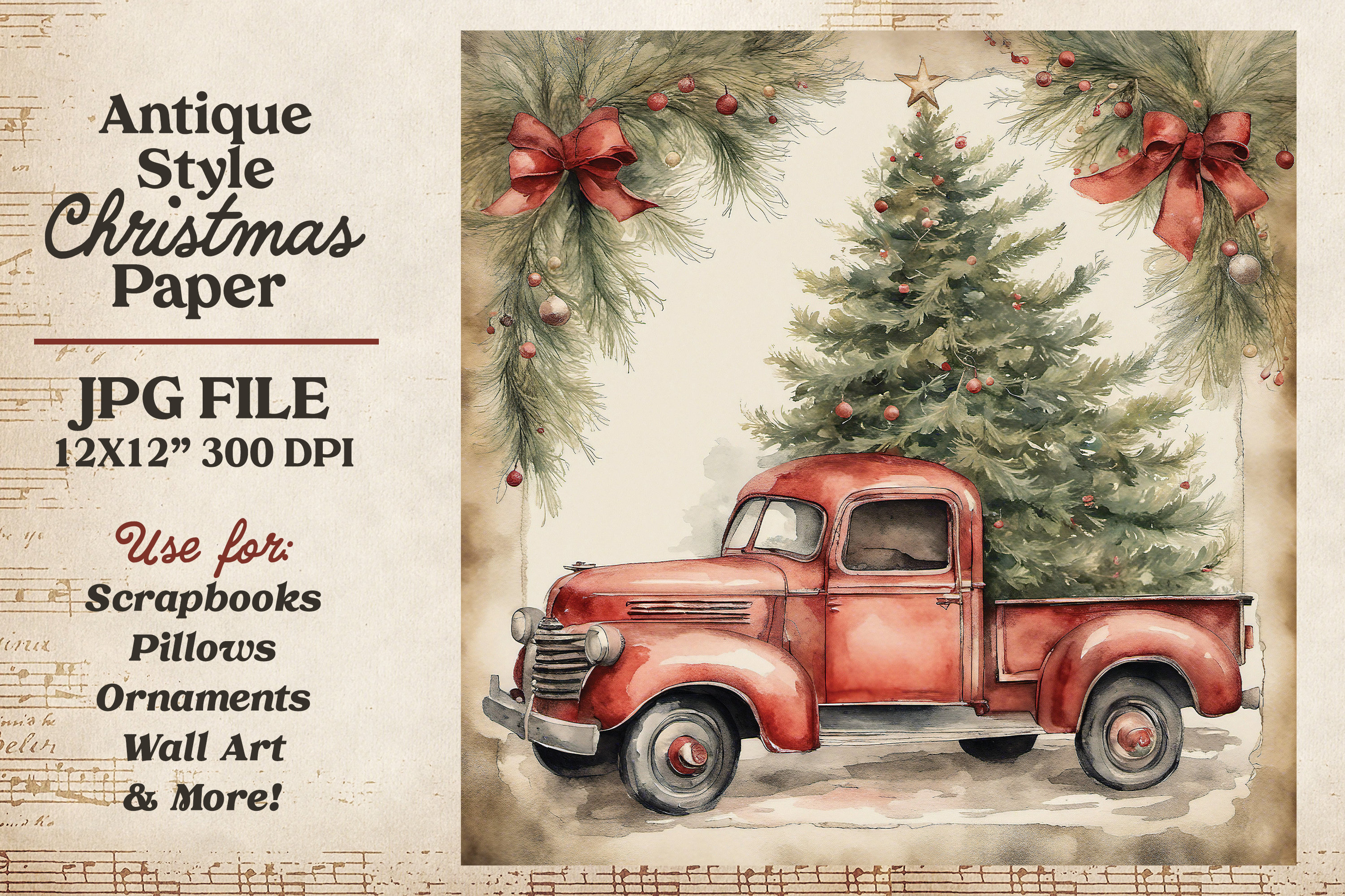 Vintage Christmas Truck Digital Paper Bundle: Scrapbook Backgrounds ...