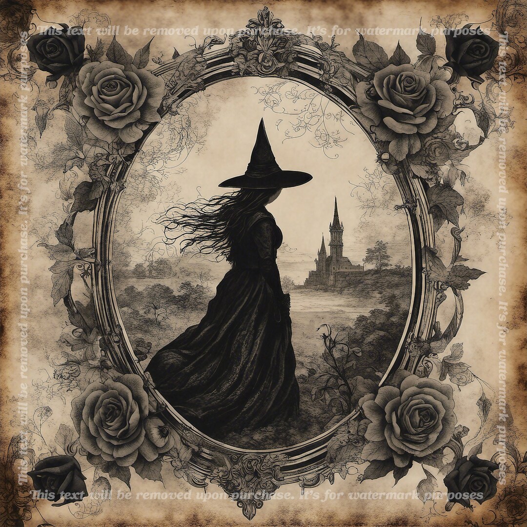 Vintage Witch Digital Paper Halloween Scrapbooking Paper Antique ...