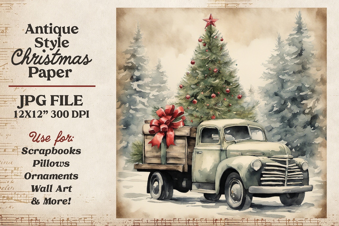 Vintage Christmas Truck Digital Paper Bundle: Scrapbook Backgrounds ...
