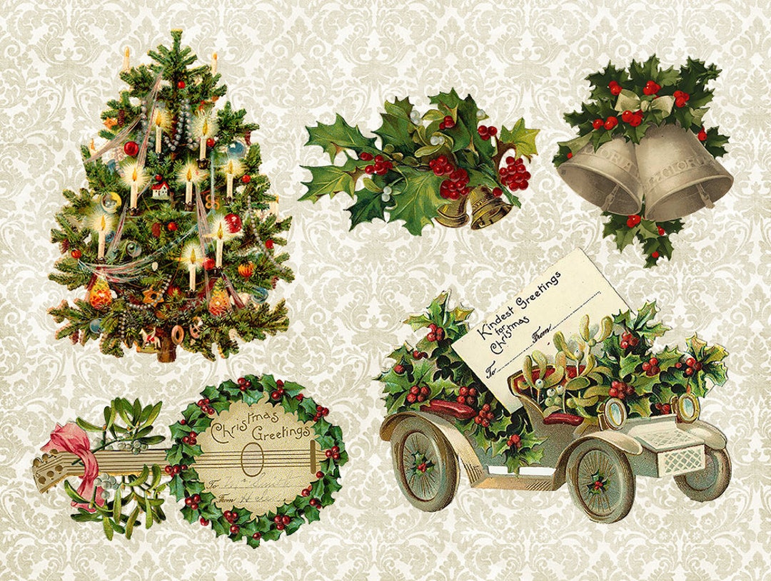 Vintage Christmas Clipart - Digital Scrapbook - Sublimation Christmas ...