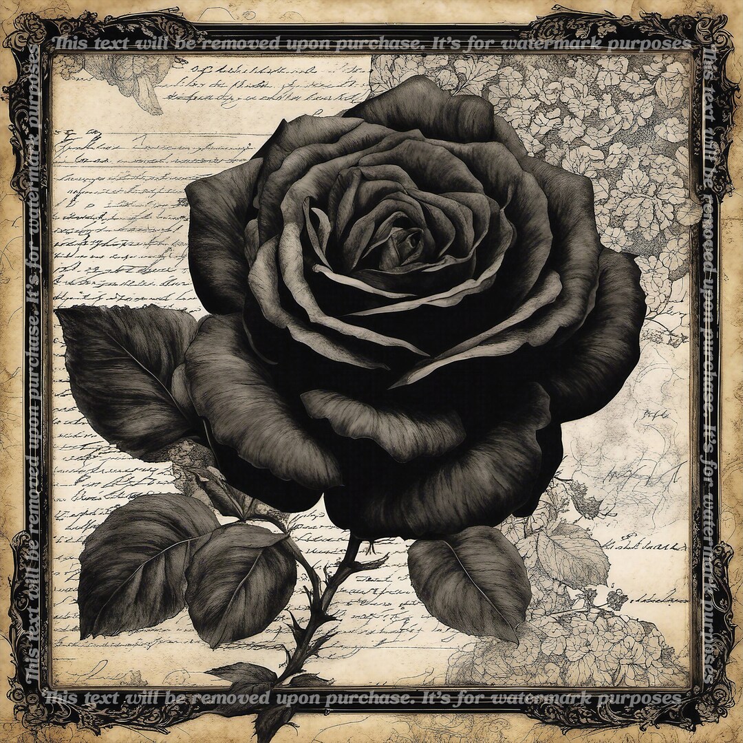 Vintage Digital Paper Black Roses Gothic Printable Scrapbooking Paper ...