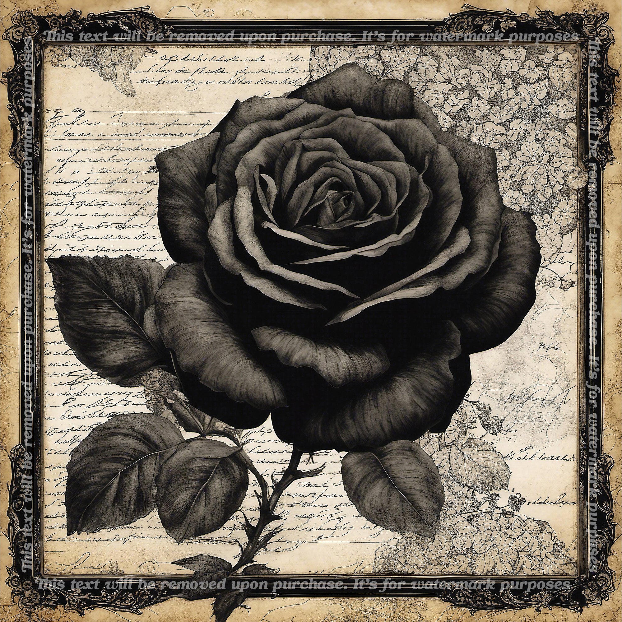 Vintage Digital Paper Black Roses Gothic Printable Scrapbooking Paper ...