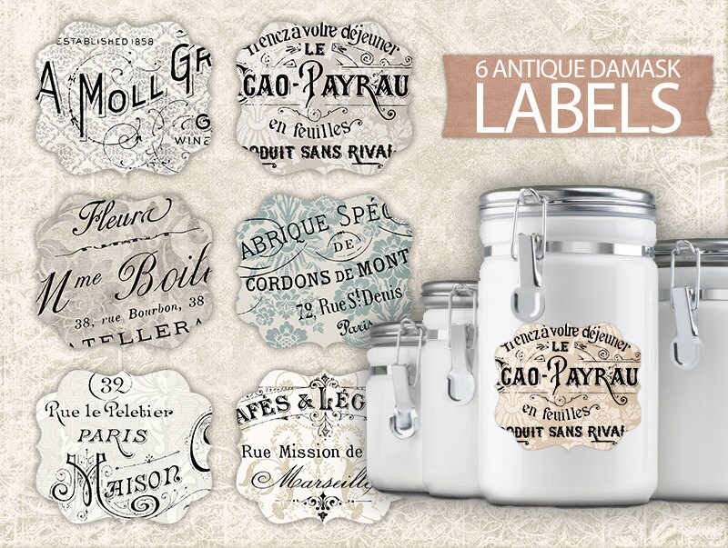 Digital Vintage Labels Antique Printable Labels Damask Labels Labels ...