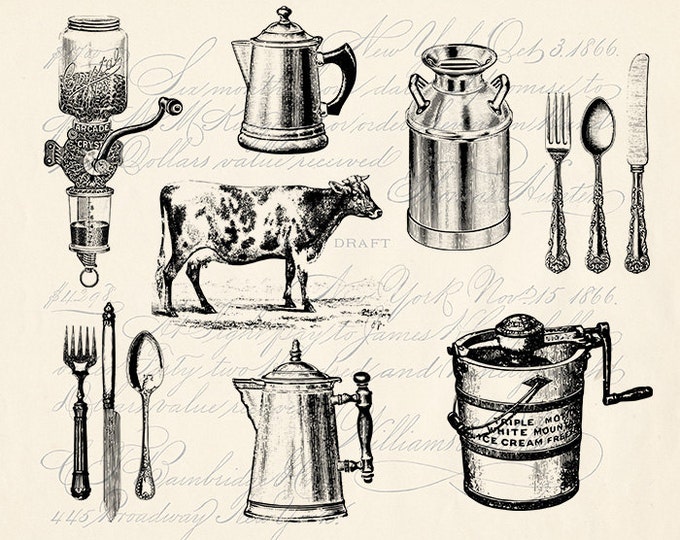 Vintage Kitchen Clipart Bundle 36 High Quality Pngs 3200x3200 Pix, 300 ...