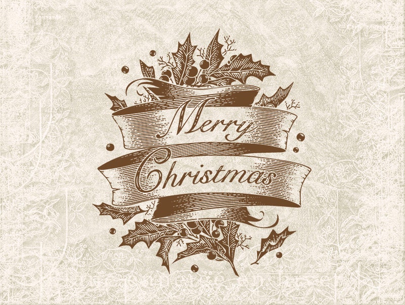 Digital Download Antique Christmas Vintage Holiday Text Word Wreath ...