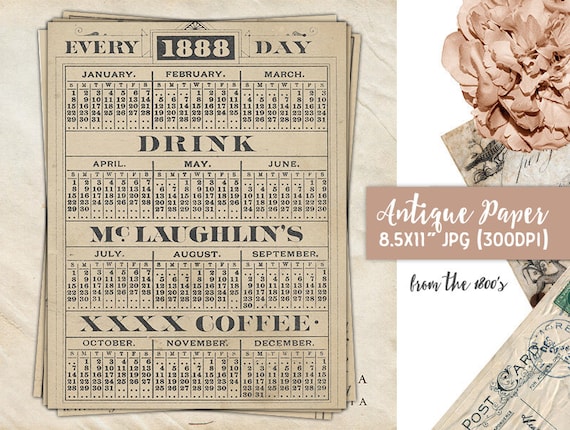 1888 Antique Calendar Digital Vintage Paper Background | Etsy