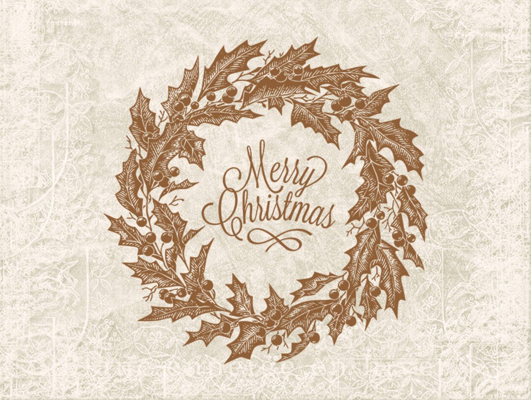 Digital Download Antique Christmas Vintage Holiday Text Word Wreath ...
