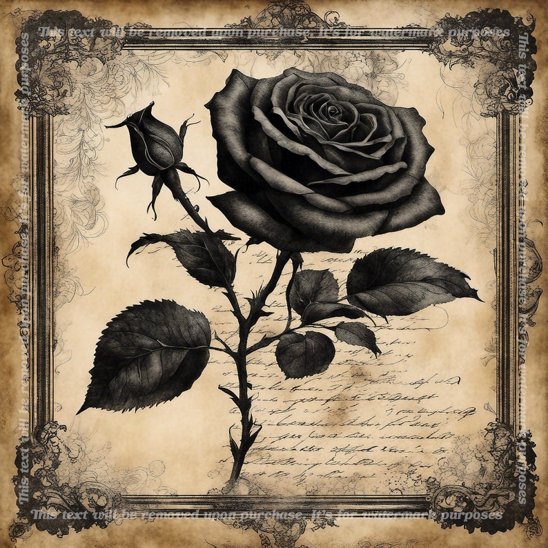 Vintage Digital Paper Black Roses Printable Scrapbooking Paper - Etsy