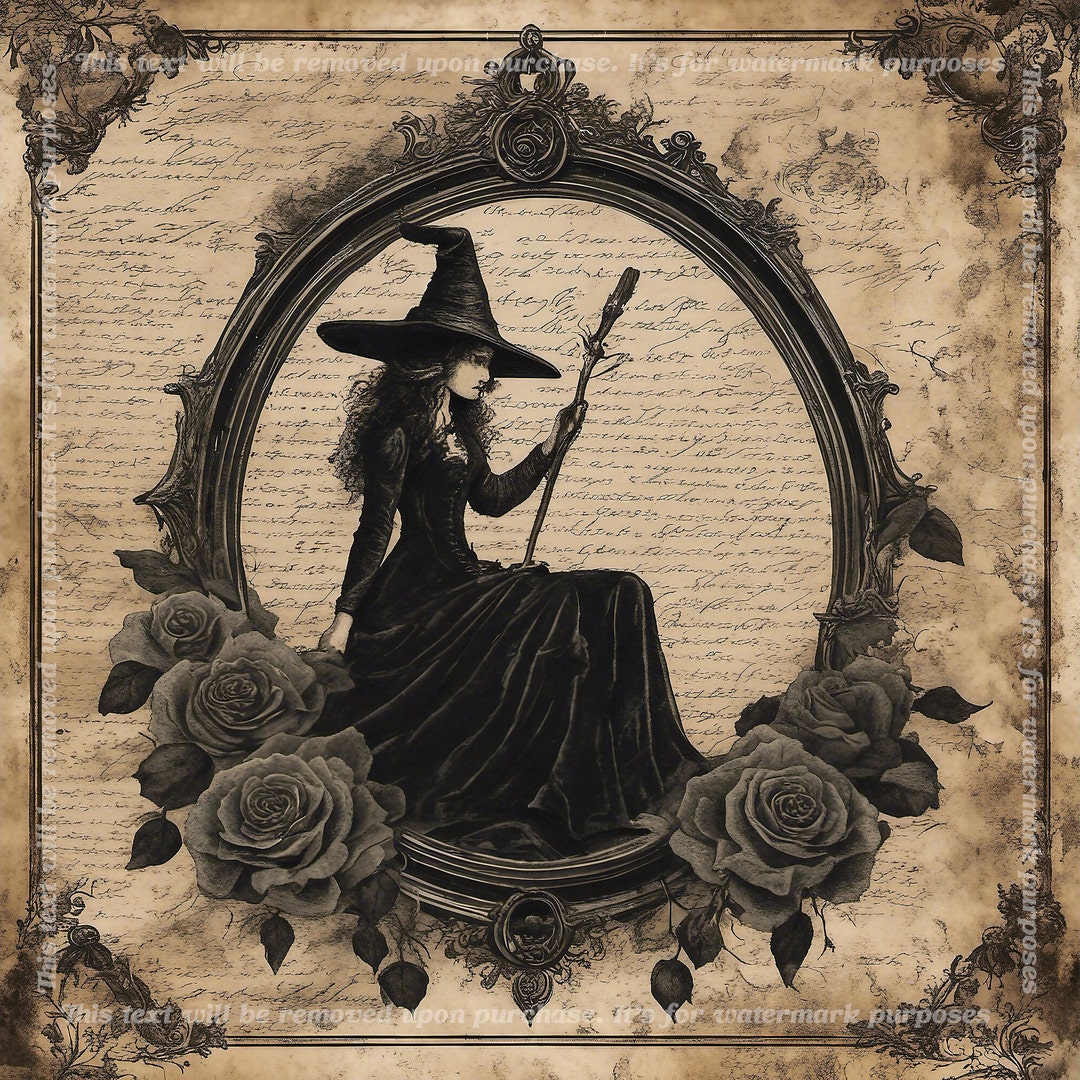 Vintage Halloween Digital Paper Floral Witch Scrapbooking Paper Antique ...