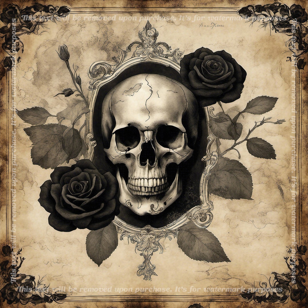 Vintage Skull Digital Paper Halloween Scrapbooking Paper - Etsy