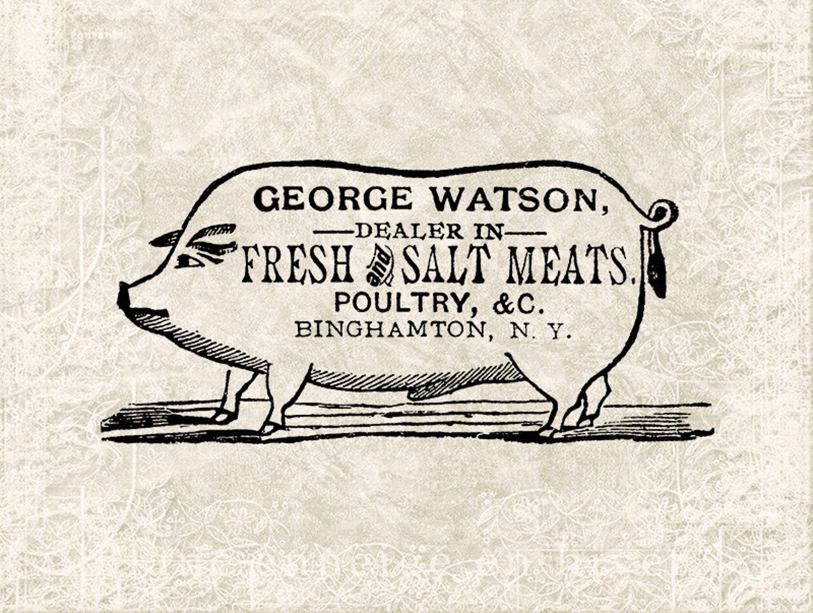 Digital Download Antique Pig Meat Ad - Vintage Pig Text Overlay ...