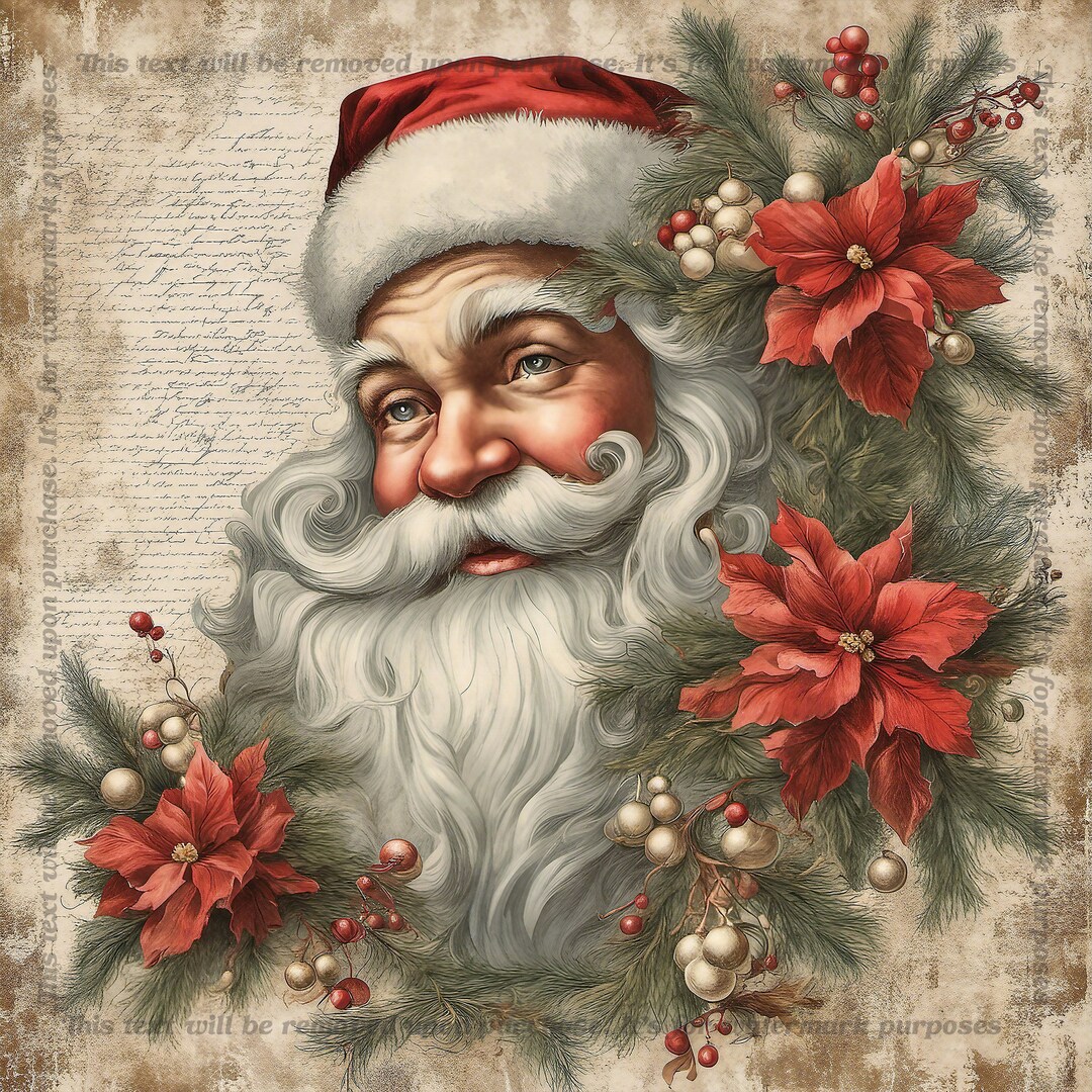 Vintage Santa Christmas Digital Paper: 12x12 Antique Holiday Floral ...