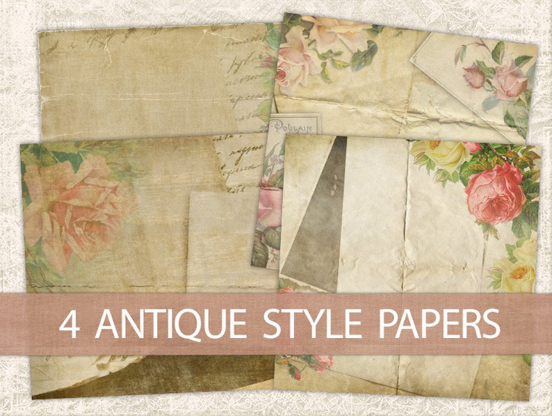 4 Digital Papers Floral Vintage Antique Style Scrapbook Paper | Etsy