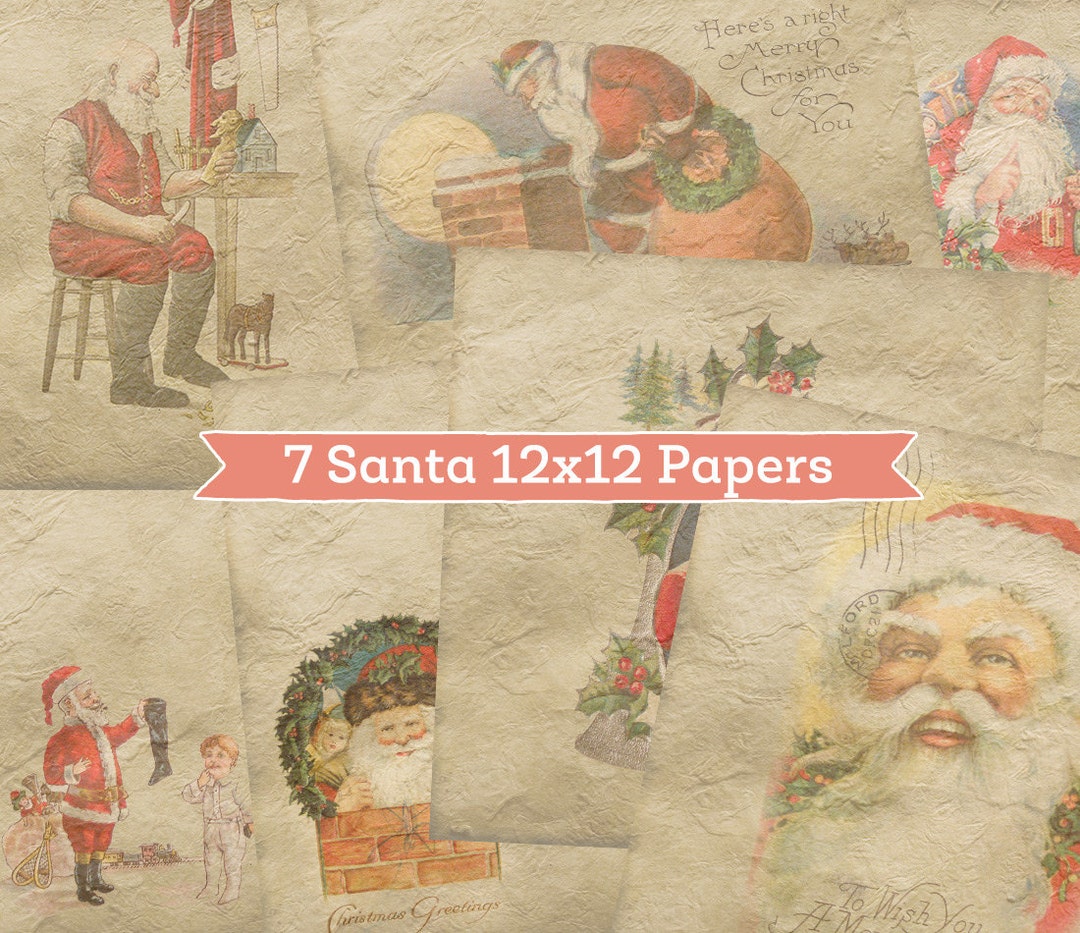 7 Santa Digital Paper Backgrounds - Vintage Antique Santa Claus St ...