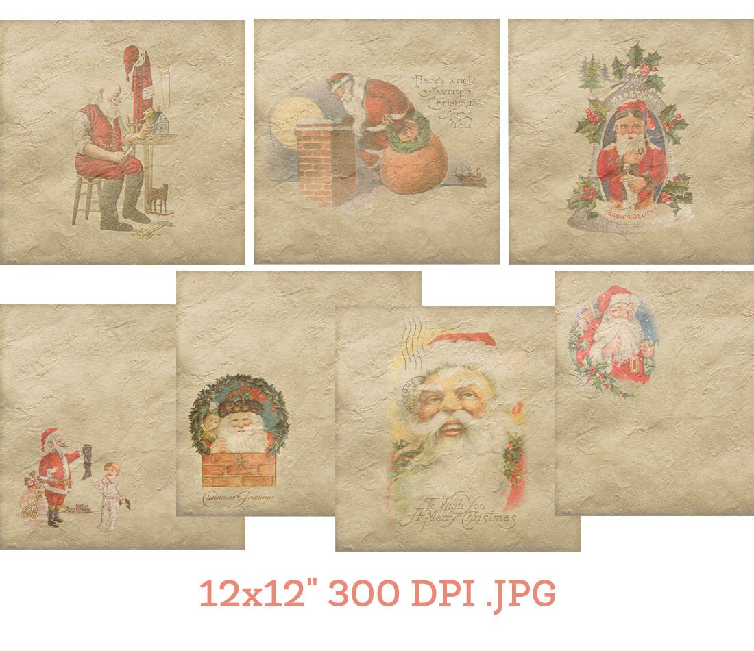 7 Santa Digital Paper Backgrounds Vintage Antique Santa - Etsy
