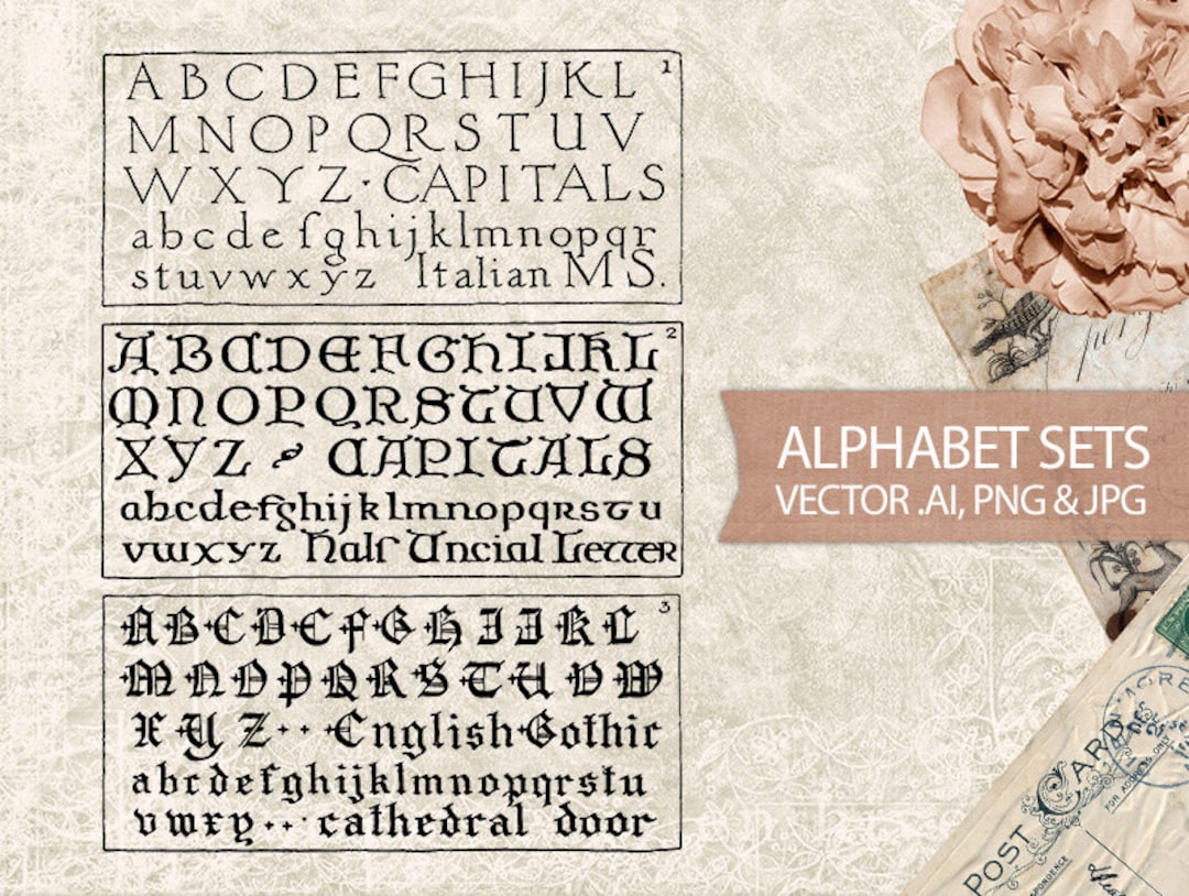 Vintage Vector Alphabet Set - Antique Letters Typography - Digital ...